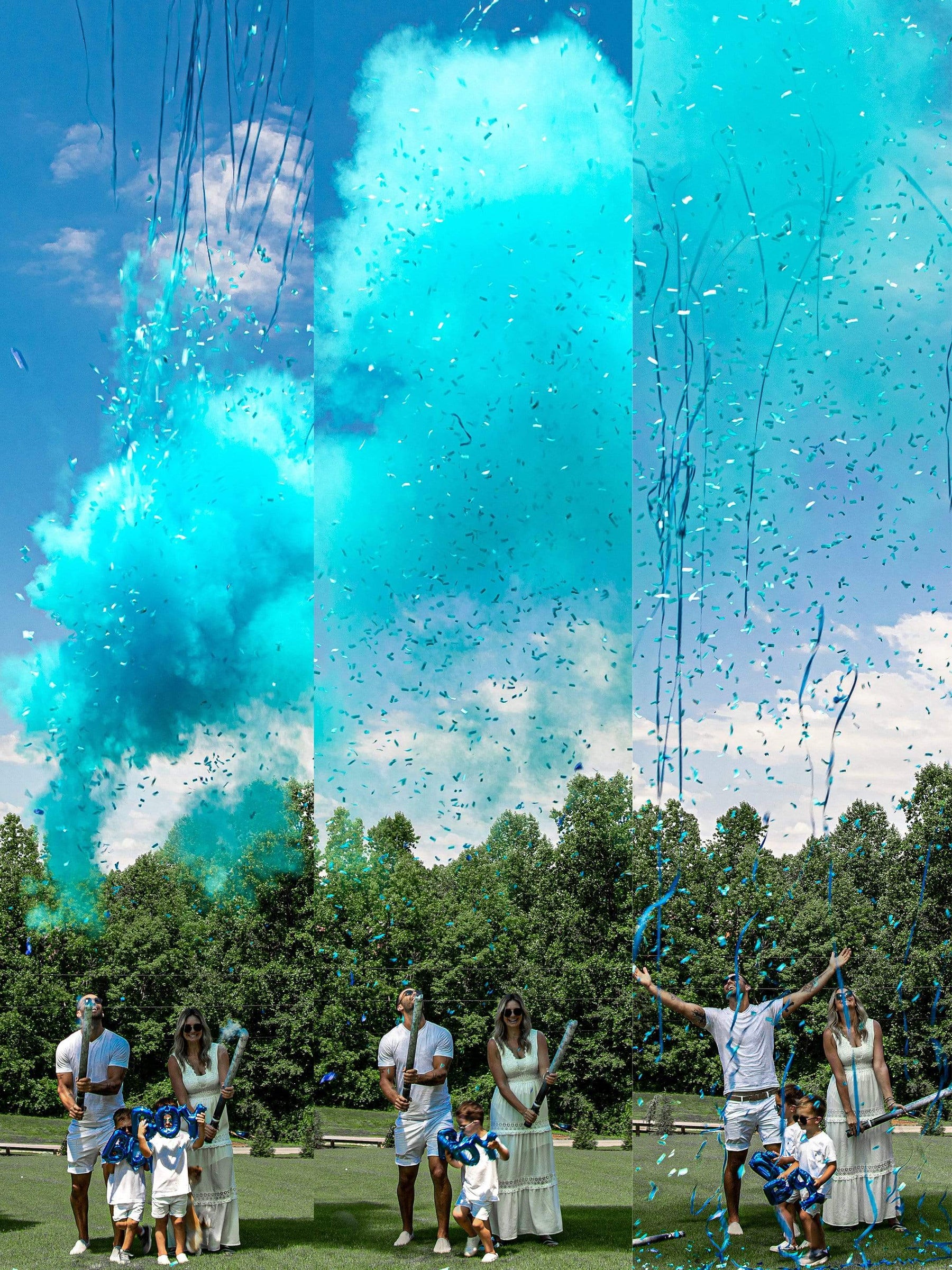Confetti + Powder + Streamers Gender Reveal Cannons – POOF THERE IT IS!