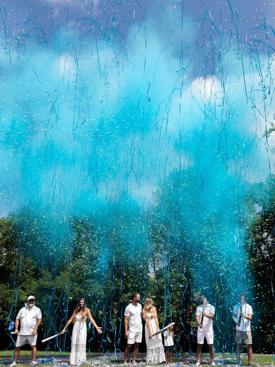 Confetti + Powder + Streamers Gender Reveal Cannons – POOF THERE IT IS!